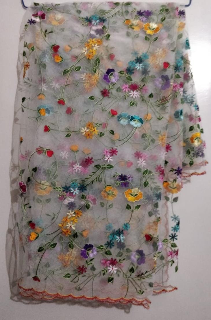Gray Color Dupatta Prepared With Floral Design | Meher Collection's