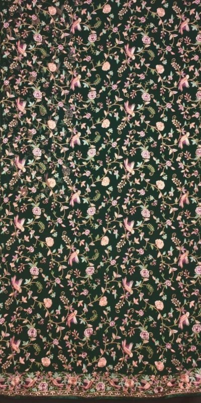 Dark Green Gara With Multi Colour Birds And Flower Design | Meher ...